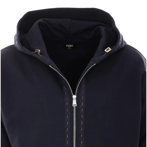 Fendi Patch Zip Up Hoodie With Selleria Stitching