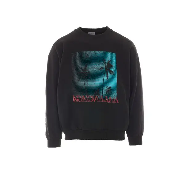 Balenciaga Logo Sweatshirt With Tropical Print - Black