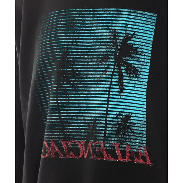 Balenciaga Logo Sweatshirt With Tropical Print - Black
