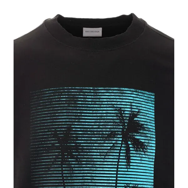 Balenciaga Logo Sweatshirt With Tropical Print - Black