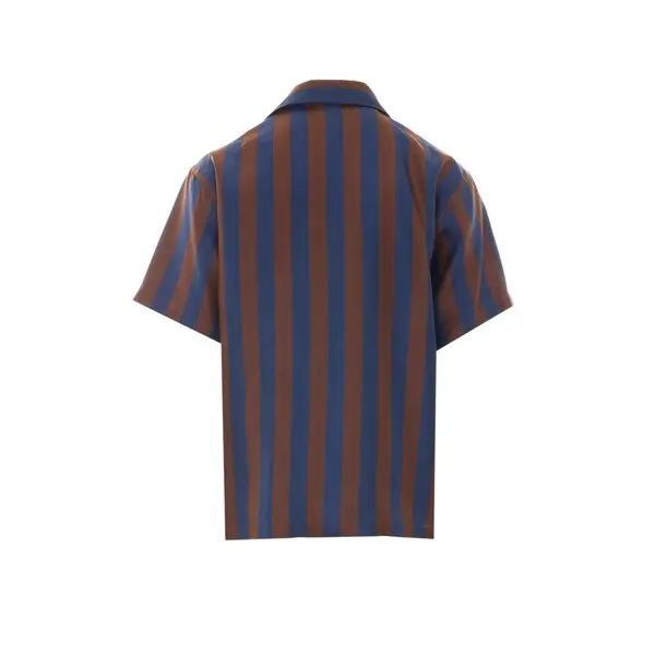Fendi Silk Short Sleeves Shirt With Pequin Stripes - Blue