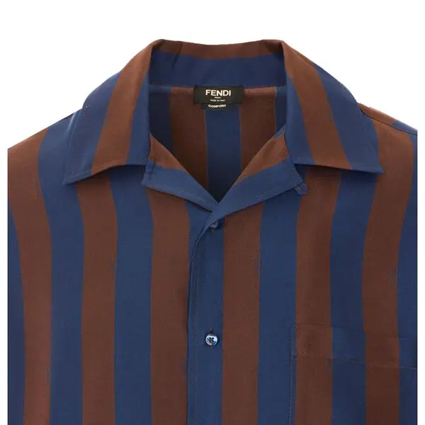 Fendi Silk Short Sleeves Shirt With Pequin Stripes - Blue
