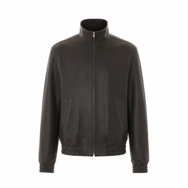 Valentino Garavani Leather Turtleneck Zip-up Jacket - Black