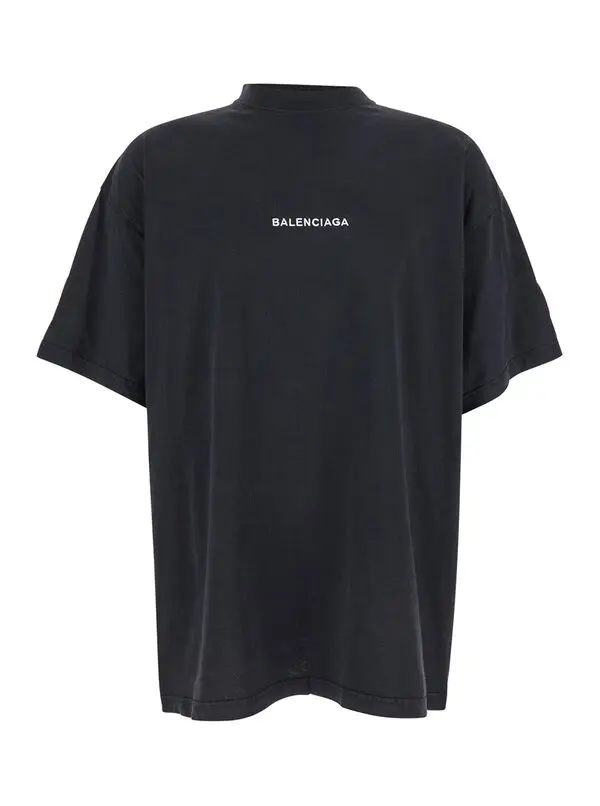 Balenciaga Crew Neck T-shirt With Lettering Logo On The Front And Logo Patch On The Shoulder In Black Cotton For - Multicolor