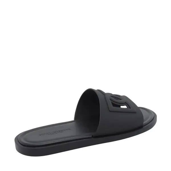 Dolce & Gabbana Calfskin Sliders With Dg Logo - Black