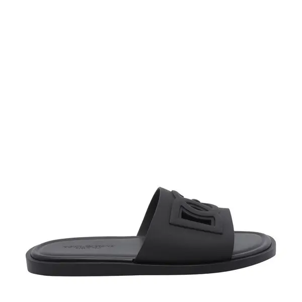 Dolce & Gabbana Calfskin Sliders With Dg Logo - Black