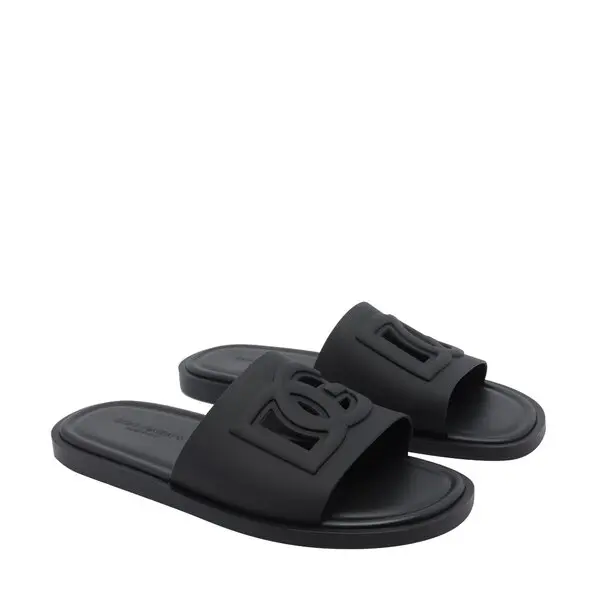 Dolce & Gabbana Calfskin Sliders With Dg Logo - Black