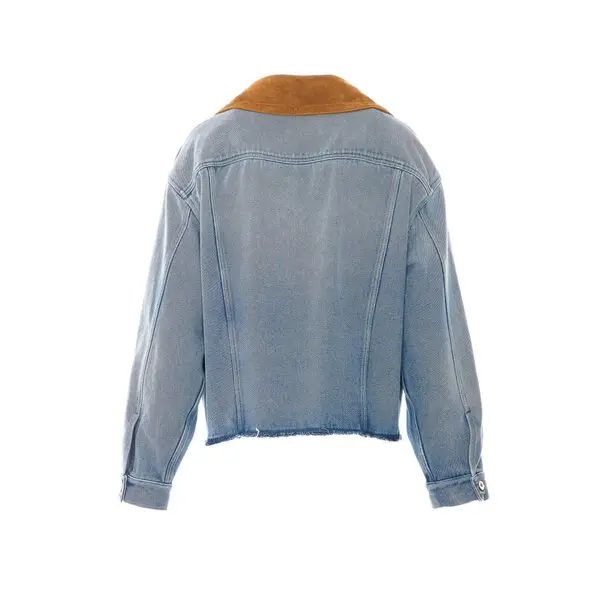 Miu Miu Washed Denim And Suede Logo Denim Jacket