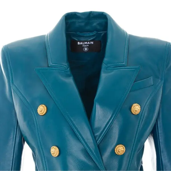Balmain Six-button Double-breasted Leather Jacket - Blue