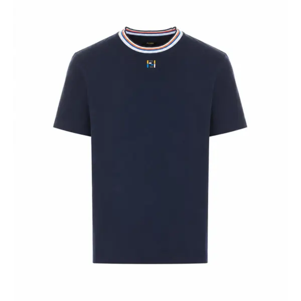 Fendi Multicolor Stripes And Ff Logo T-shirt - Blue