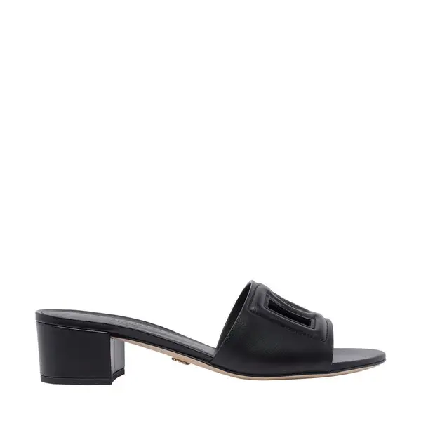 Dolce & Gabbana Calfskin Mules With Embossed Dg Millennials Logo - Black