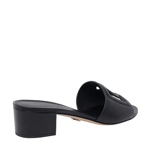 Dolce & Gabbana Calfskin Mules With Embossed Dg Millennials Logo - Black
