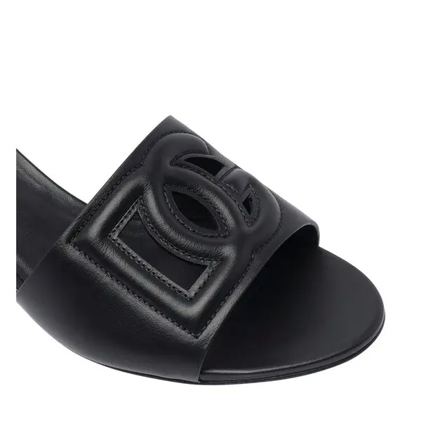 Dolce & Gabbana Calfskin Mules With Embossed Dg Millennials Logo - Black