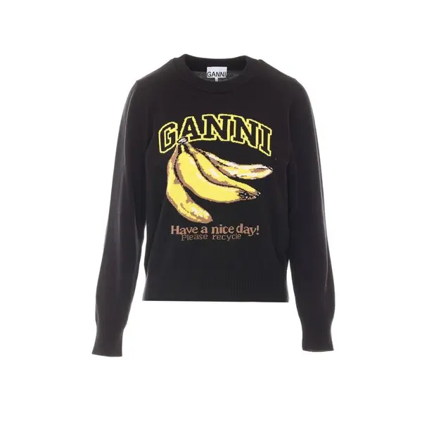 GANNI Logo Jumper With Banana Print - Black