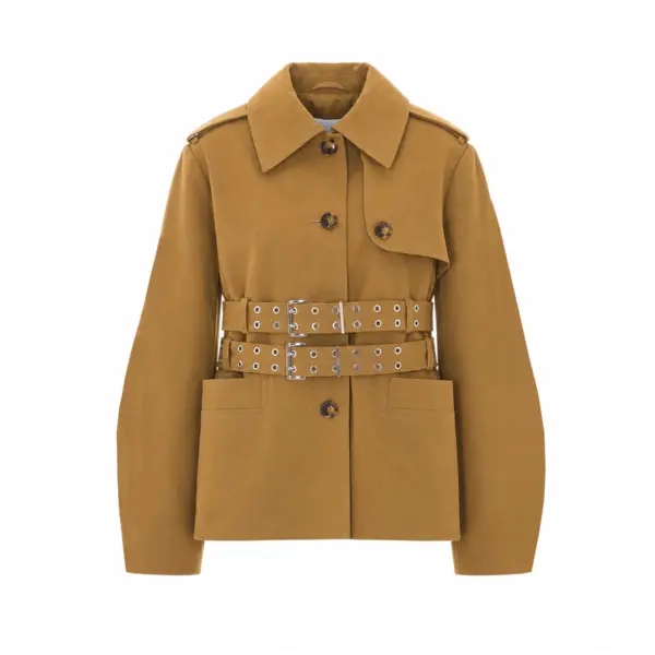 GANNI Double Cotton Trench Coat - Brown