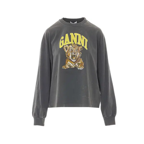 GANNI Future Tiger" Graphic Print Long Sleeve T-shirt - Gray