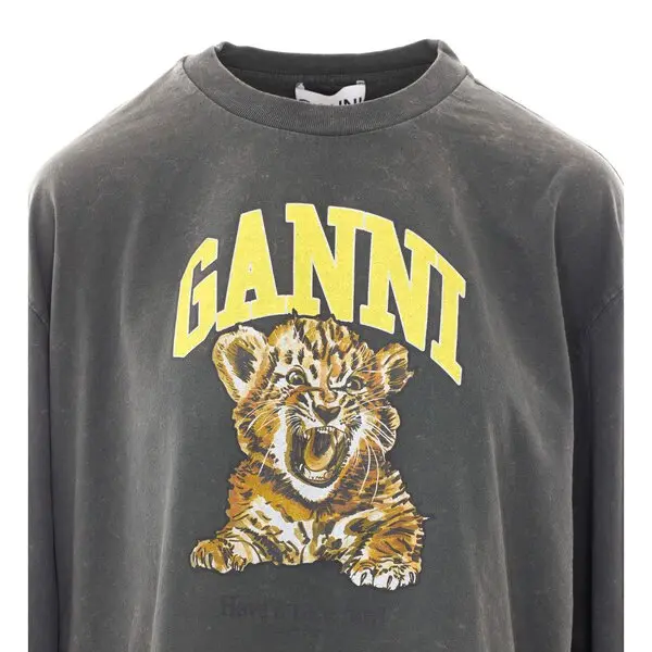 GANNI Future Tiger" Graphic Print Long Sleeve T-shirt - Gray