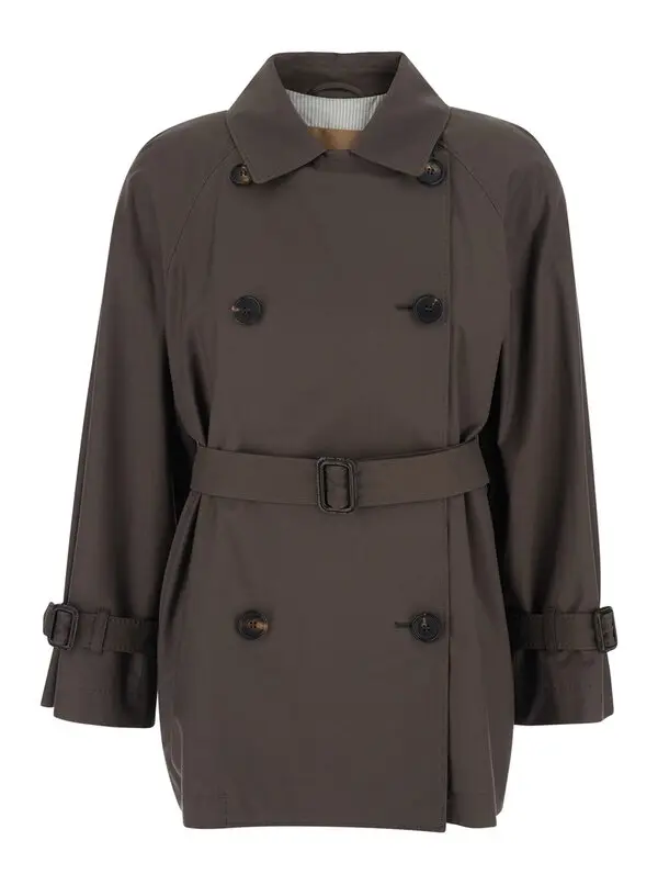 Max Mara Calle' Double-breasted Short Trench Coat With Classic Collar And Front Belt Closure In Cotton Blend - Brown