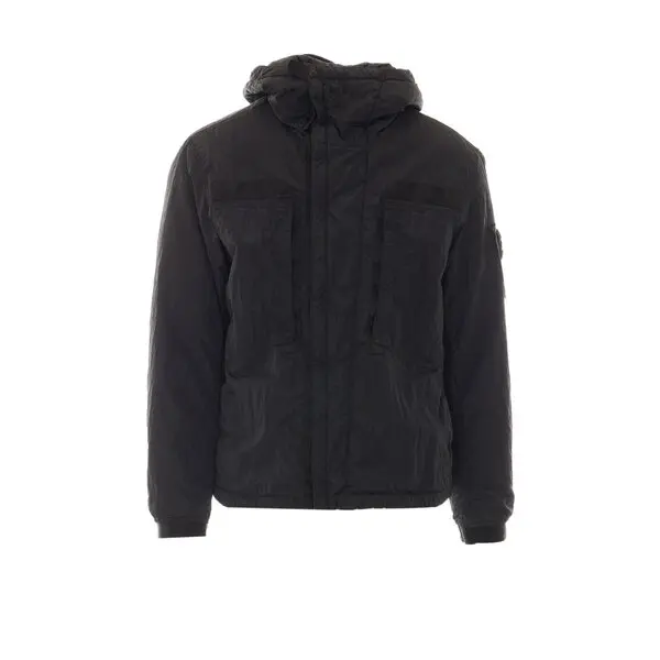Stone Island Warp Rib Nylon-tb Logo Parka - Black
