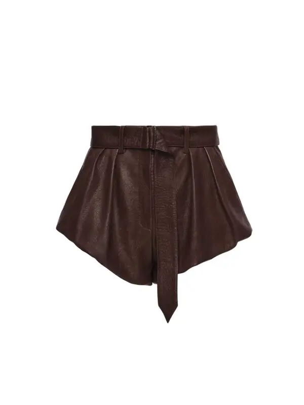 Magda Butrym Leather Flared Shorts - Brown