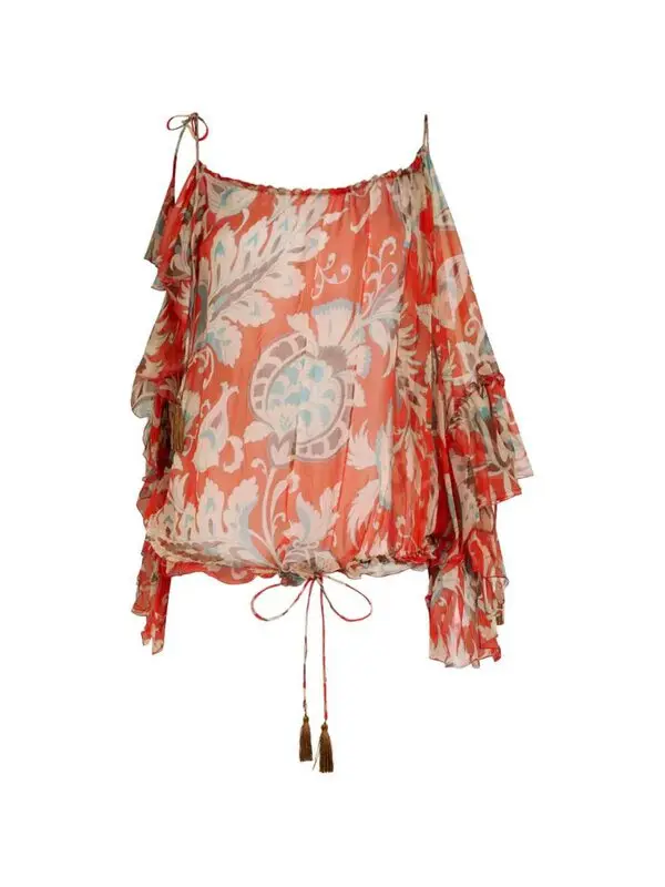 Etro Single-sleeve Silk Top With Floral Motif - Multicolor
