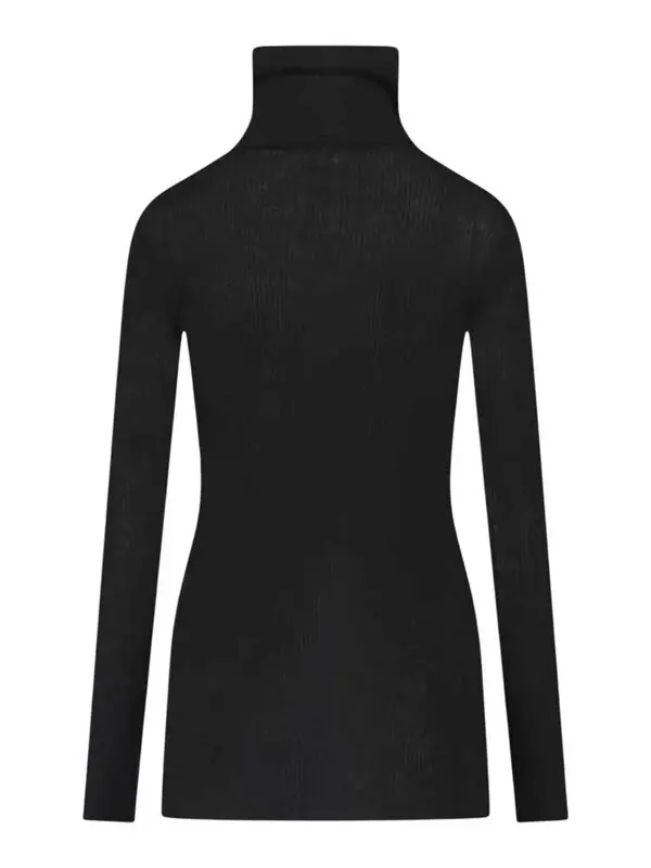 Rick Owens Long Sleeve Ribbed Wool Turtleneck Sweater - Black