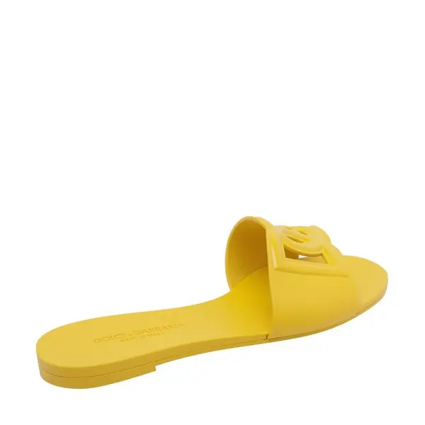 Dolce & Gabbana Calfskin Sliders With Dg Logo - Yellow