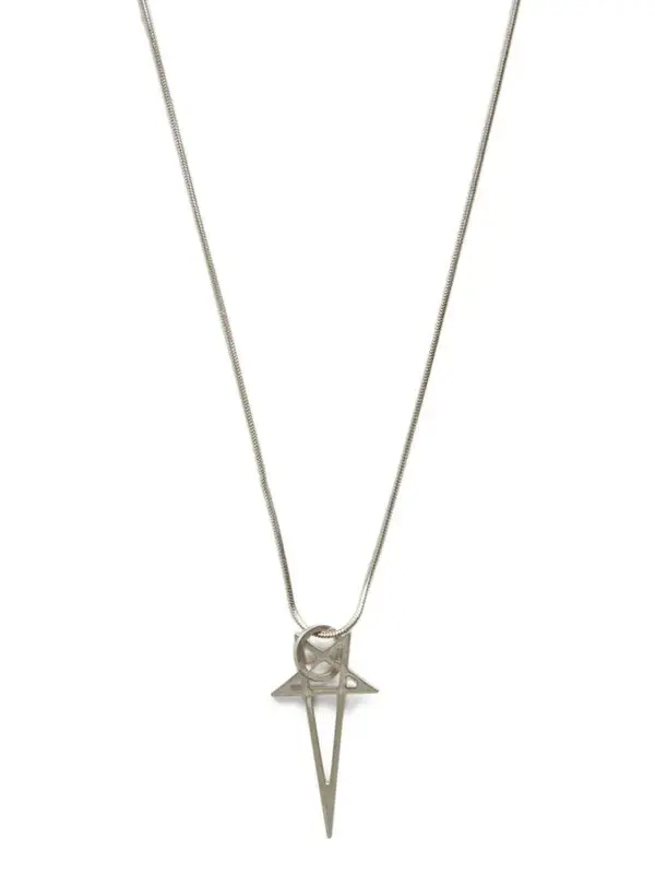 Rick Owens Pentagram Pendant Necklace In Palladium Brass