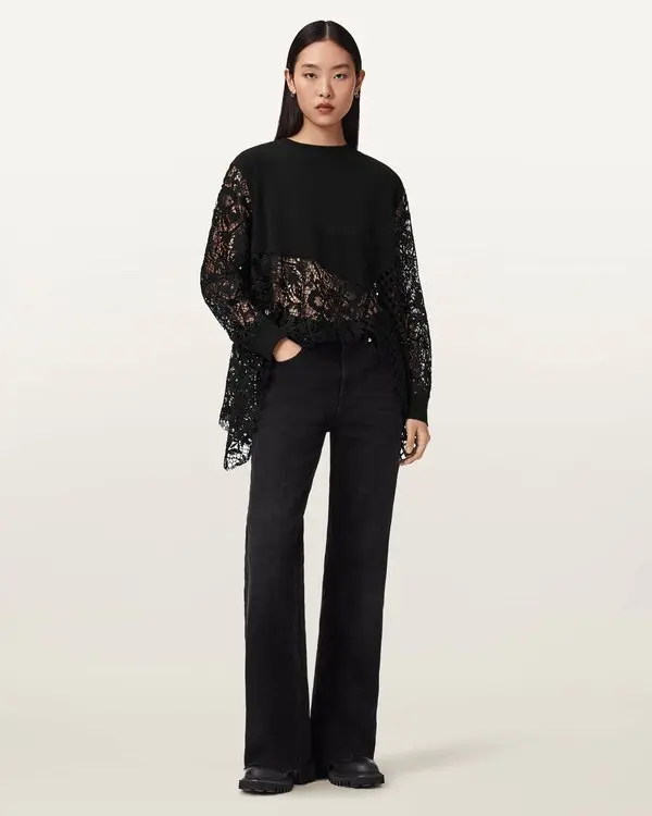 ALLSAINTS Malorie Asymmetrical Long Sleeve Top - Black