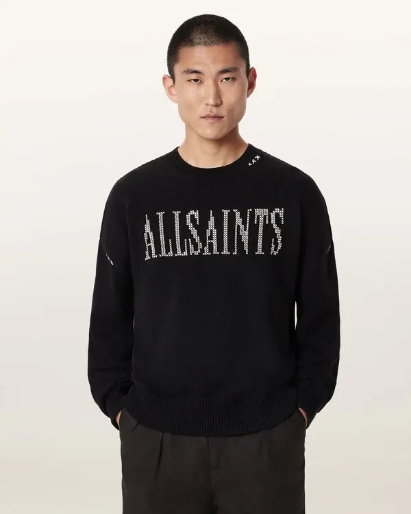 ALLSAINTS Oversized Crew Neck Embroidered Sweater - Black