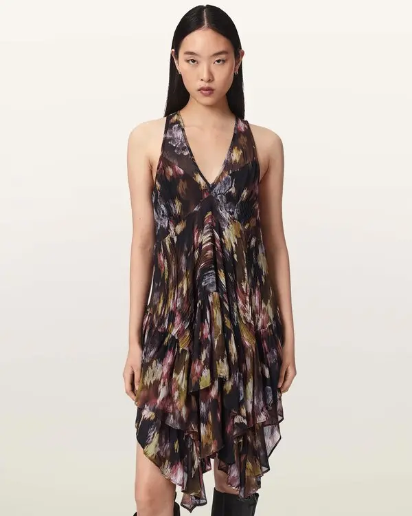 ALLSAINTS Gretel Asymmetric Tiered Midi Dress - Black
