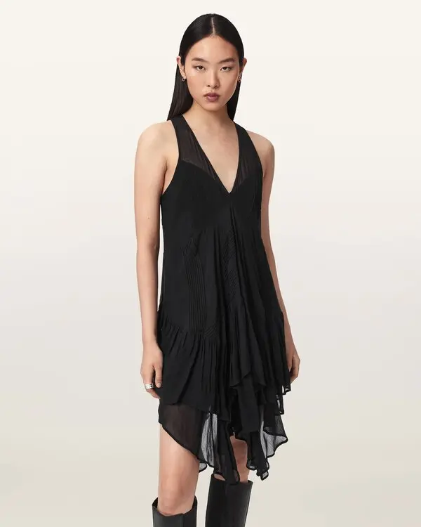ALLSAINTS Gretel Asymmetric Tiered Midi Dress - Black