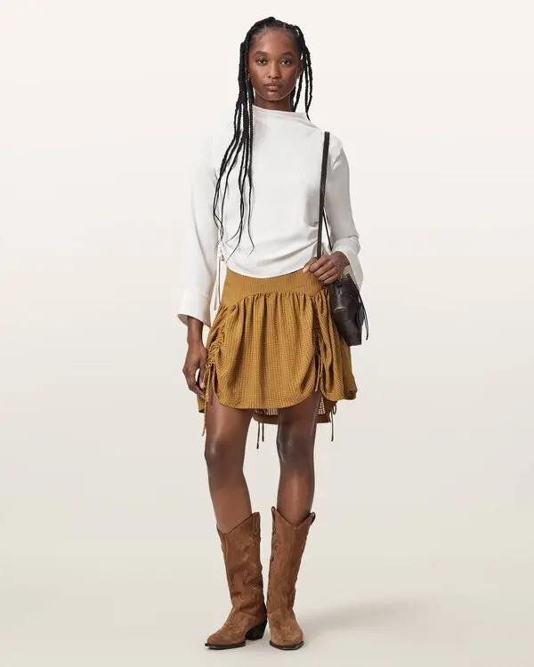 ALLSAINTS Aria Check Mini Skirt - Brown