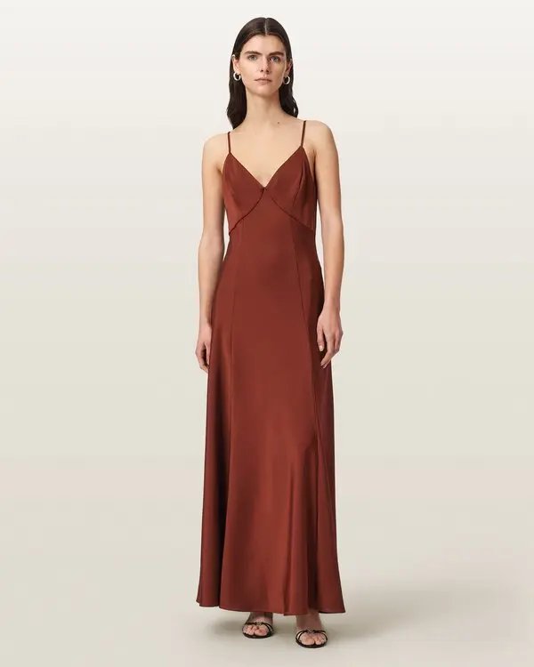 ALLSAINTS Irina Maxi Slip Dress - Brown