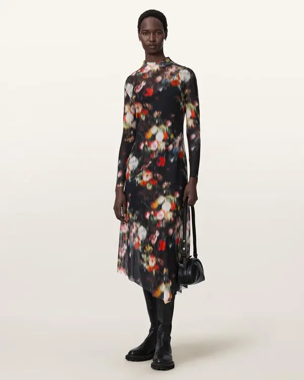 ALLSAINTS Gracie Floral Midi Dress - Black