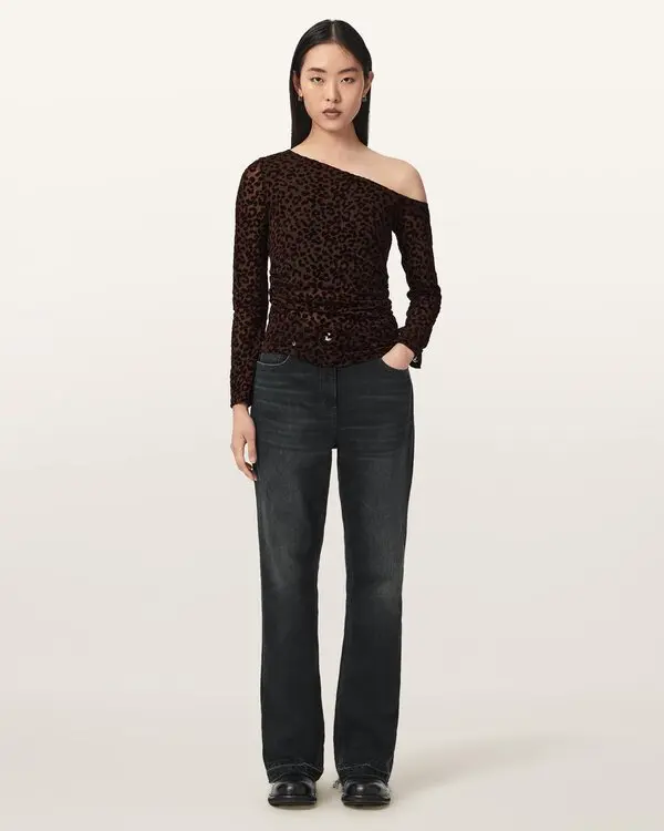 ALLSAINTS Mimi Off-the-shoulder Leopard Mesh Top