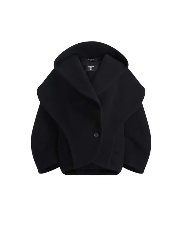 Balmain Oversized Wool Pea Coat With Hood