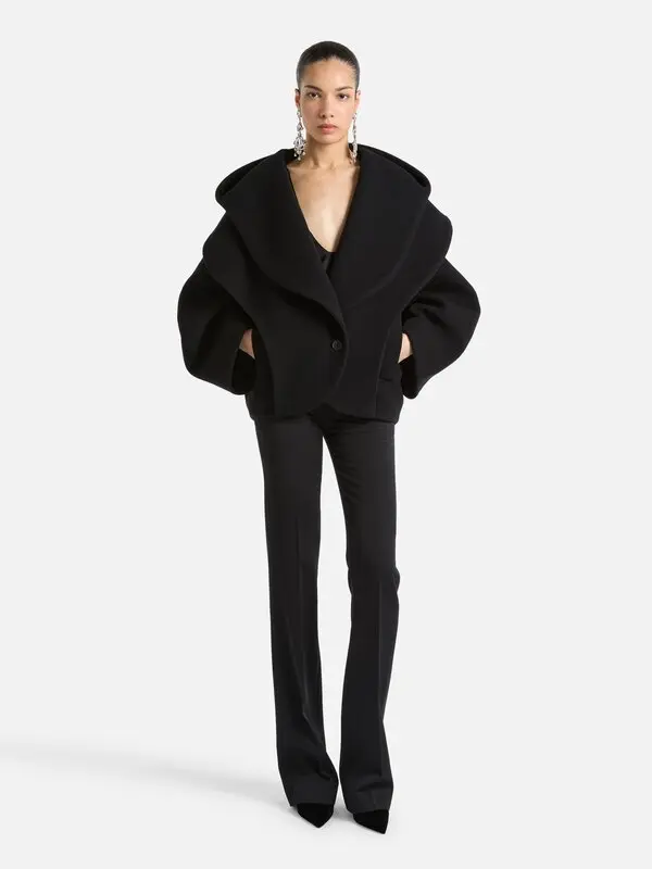 Balmain Oversized Wool Pea Coat With Hood