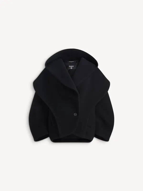Balmain Oversized Wool Pea Coat With Hood