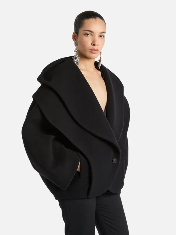 Balmain Oversized Wool Pea Coat With Hood