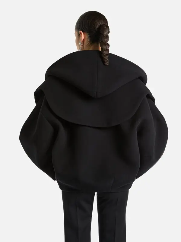 Balmain Oversized Wool Pea Coat With Hood