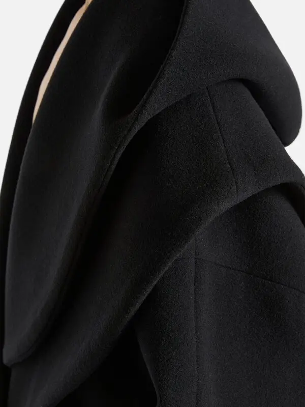 Balmain Oversized Wool Pea Coat With Hood