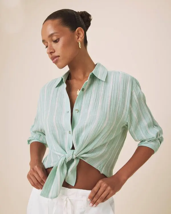 Splendid Jaylei Stripe Button-down Shirt - Teal Multi
