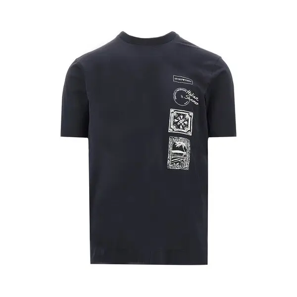 Emporio Armani Printed And Embroidered T-shirt - Blue