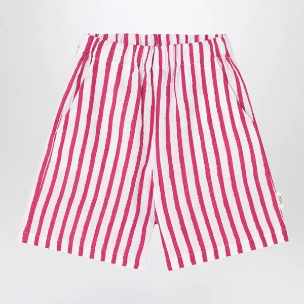 DOUUOD White/ Striped Bermuda Shorts In Linen - Red