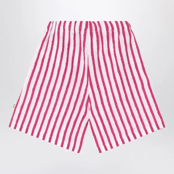 DOUUOD White/ Striped Bermuda Shorts In Linen