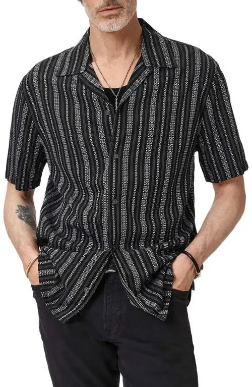 John Varvatos Dan Patterned Stripe Camp Shirt - Black