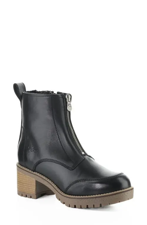 BOS. & CO. Munro Zip-up Leather Ankle Boot With Block Heel And Lugged Sole - Black