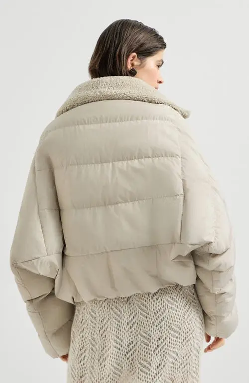Brunello Cucinelli Techno Cotton Taffeta Down Jacket With Detachable Shearling Insert And Monili