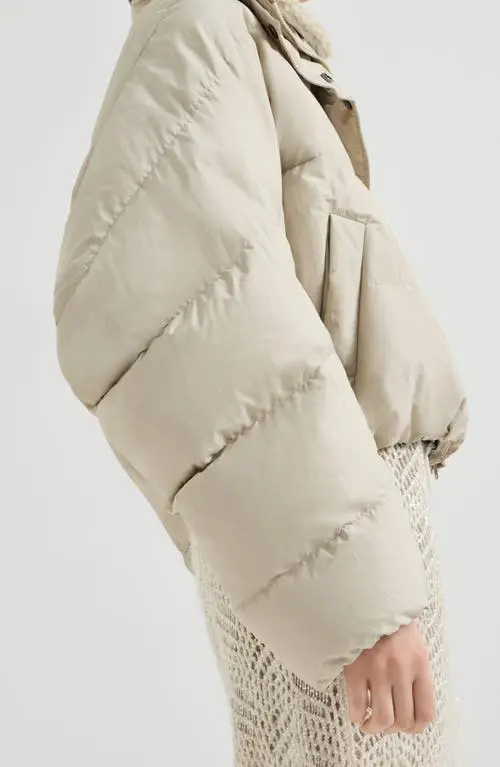 Brunello Cucinelli Techno Cotton Taffeta Down Jacket With Detachable Shearling Insert And Monili